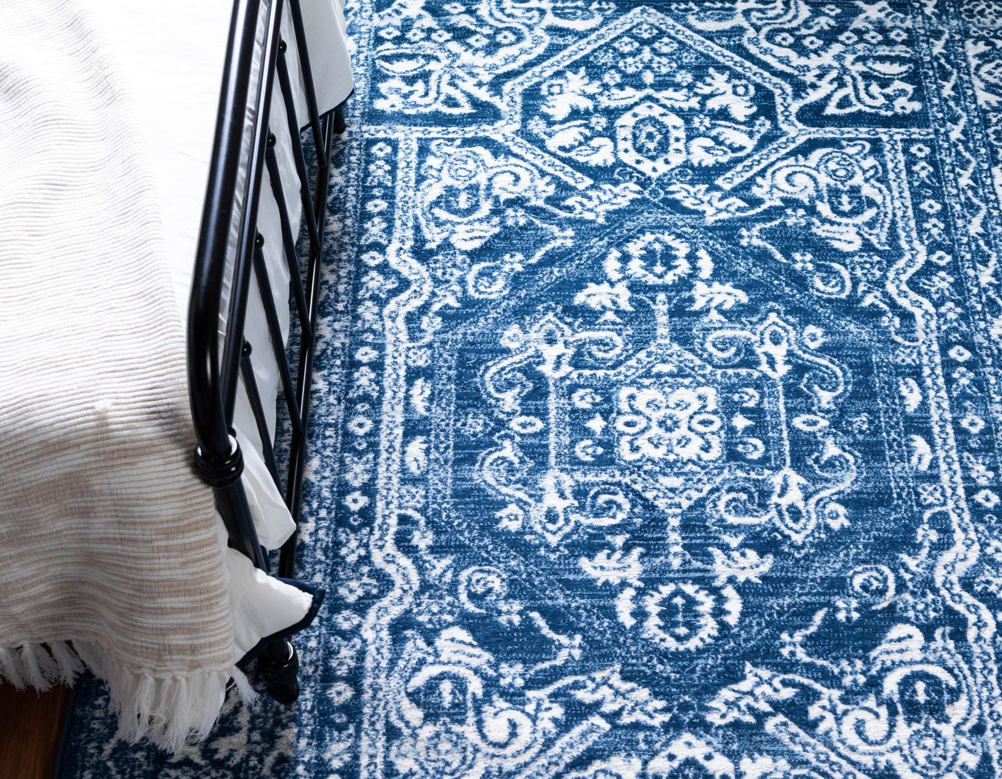 Rugs.com Boston Collection Rug β 2' x 3' Blue Low-Pile Rug Perfect for Living Rooms, Large Dining Rooms, Open Floorplans