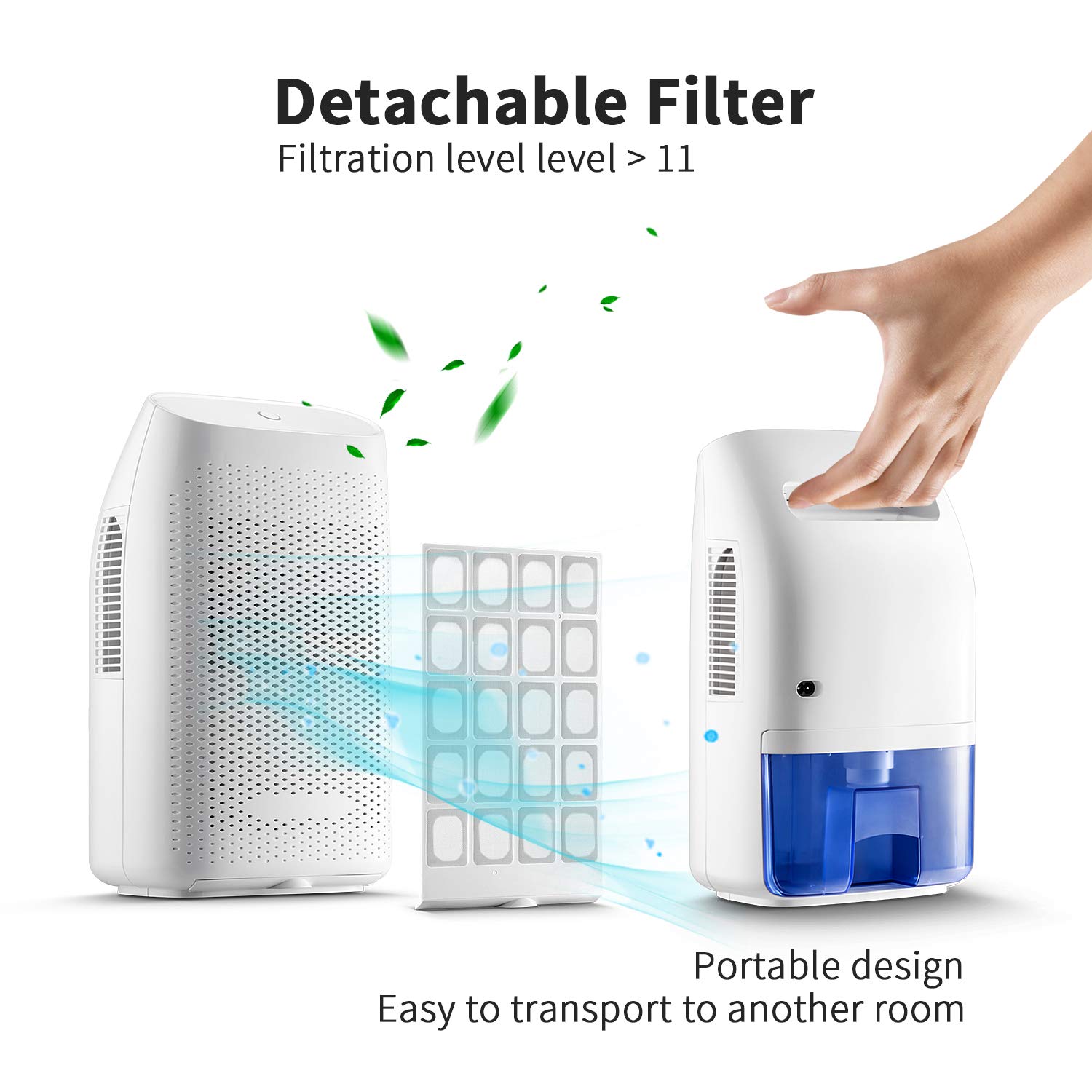 Electric Dehumidifier, Mini Dehumidifier, 2200 Cubic Feet, Compact and Portable for Moisture, Dust in Home Bedroom Bathroom Kitchen Basement Caravan Office Garage (White)