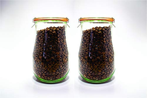 Weck Jars - Weck Tulip Jars 1.5 Litres - Sour Dough Starter Jars - Large Glass Jars for Sourdough - Starter Jar with Glass Lid - Tulip Jar with Wide Mouth - Suitable for Canning and Storage - (2 Jars)