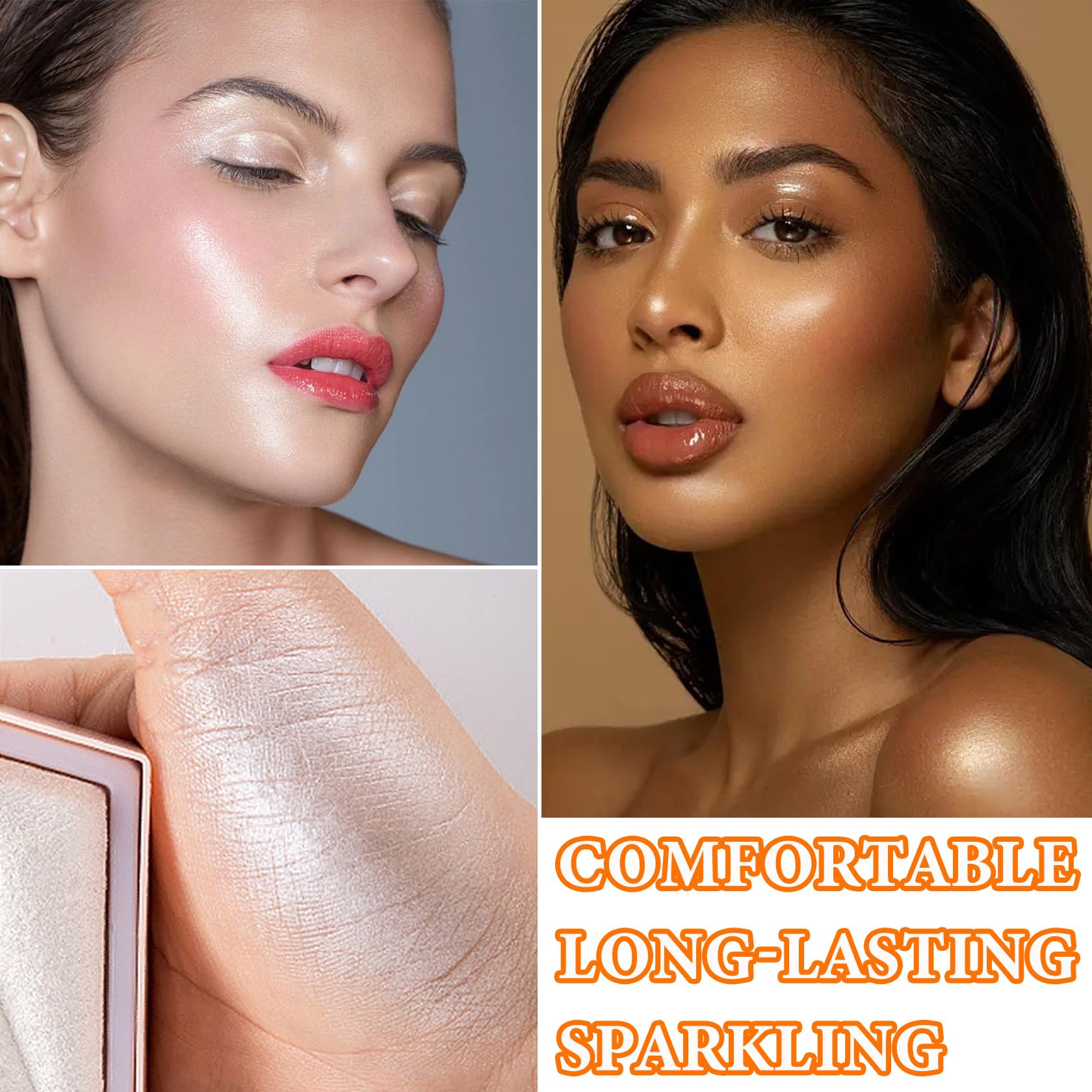 Glitter Blush Shimmer Highlighter Blusher Powder Makeup Face Highlighter Palette,Natural Lasting Shiny Contouring Palette Highlighter Concealer Face Contour Powder Makeup(#01 Pearl White)