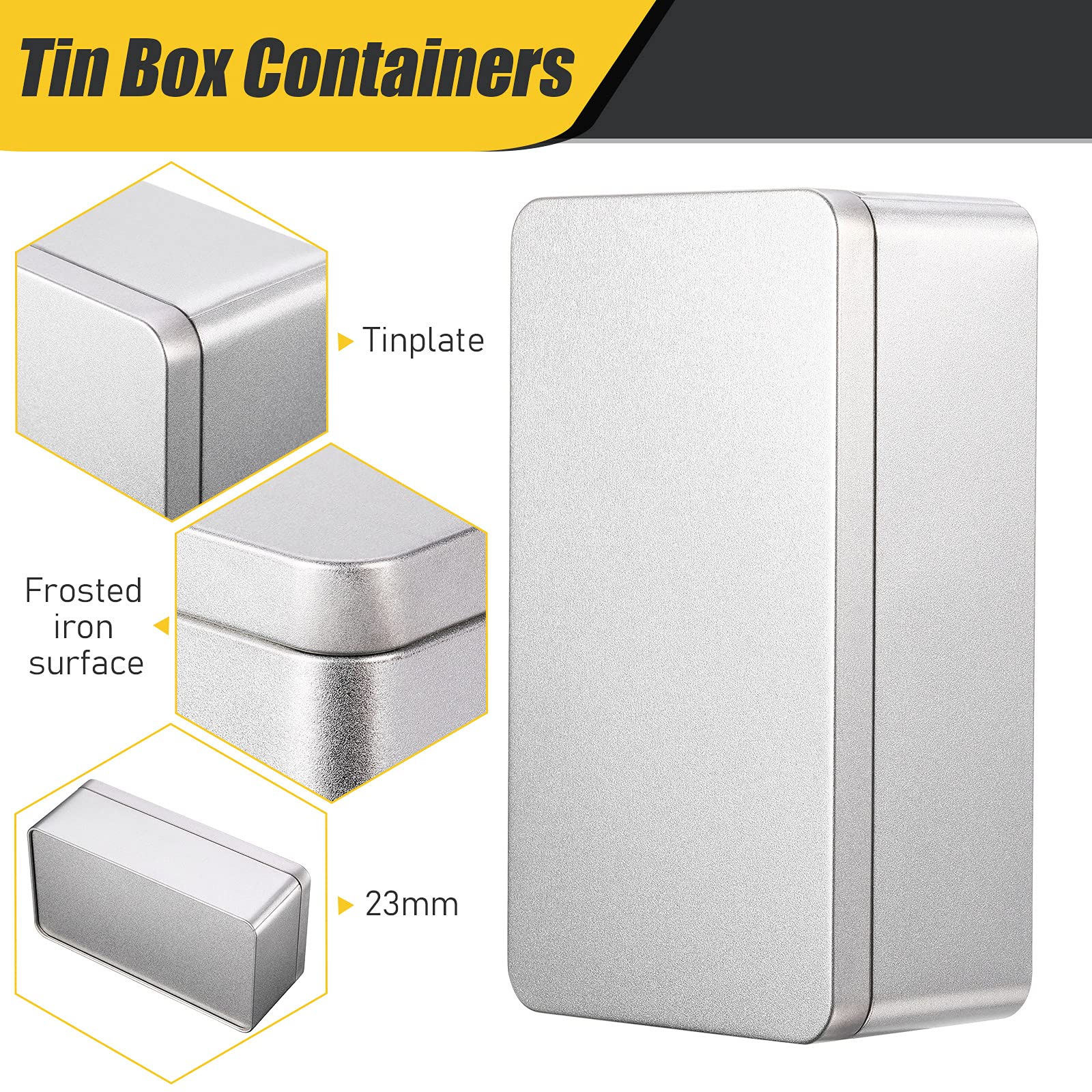 Hotop Silver Rectangular Empty Tin Box Containers, Gift, Jewelery and Storage Tin Kit, Home Organizer (7 x 3.8 x 2.5 Inch)