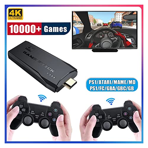 LEDFON Retro Game Double Wireless Controller Video Game Boy Plug and Play Game Console 2.4G Game Stick 4K 10000 Games 64GB 32GB Retro Games for PS1/GBA (Color : 64g Have Box, Size : 1)