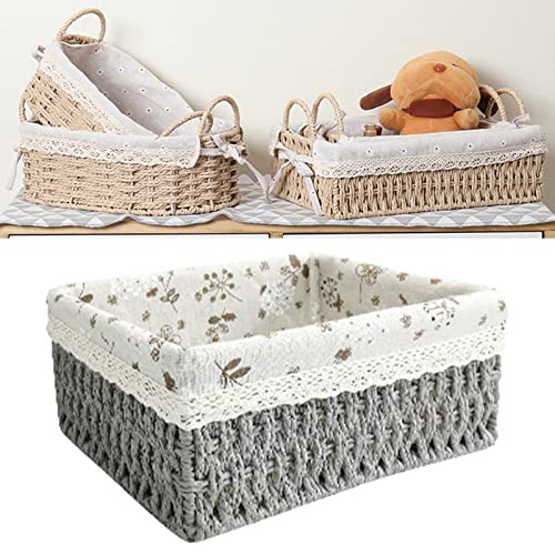 KLKCMS Multipurpose Rattan Storage Basket Decorative Baskets for Living Room Tabletop Bedroom, Medium Grey A