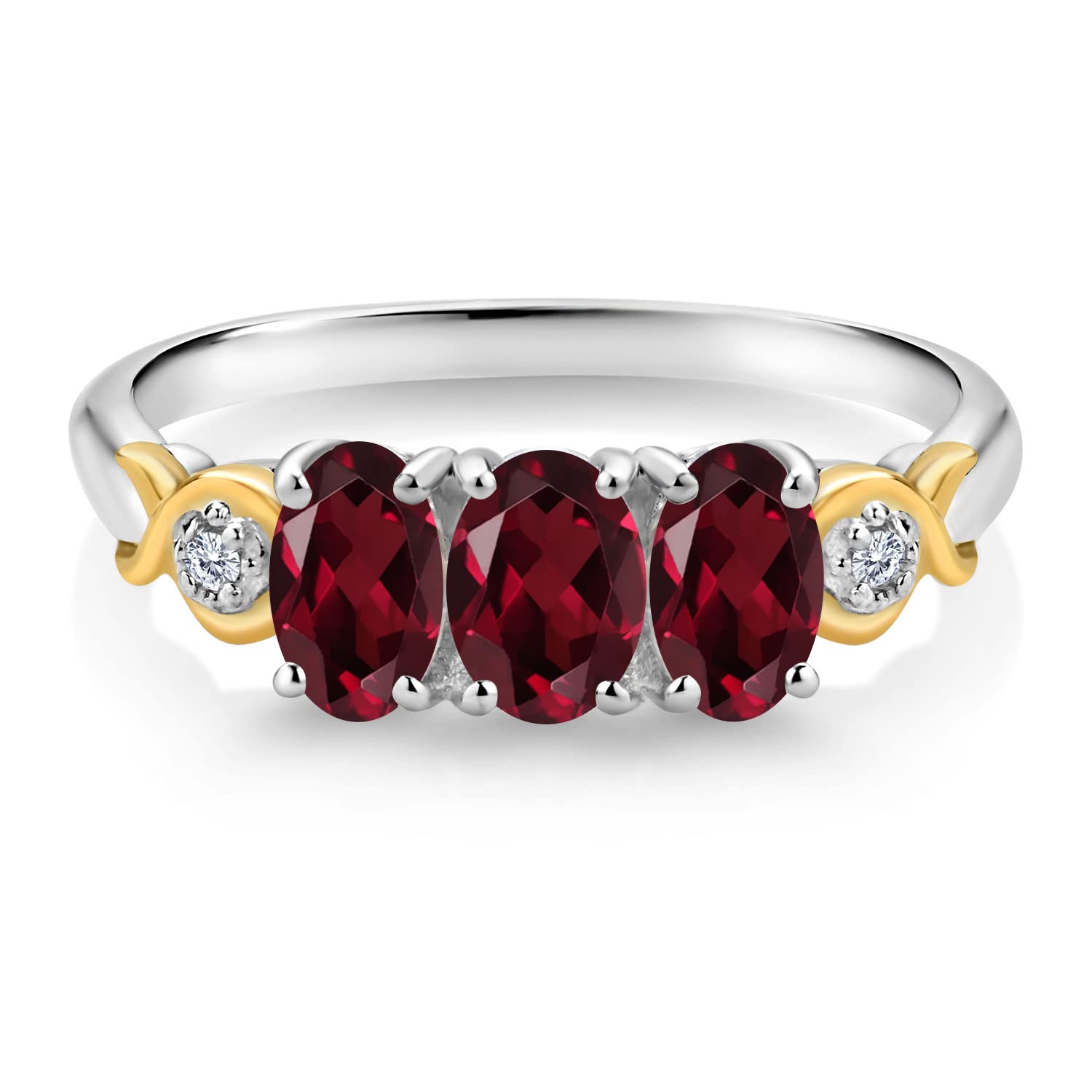 Gem Stone King 925 Silver and 10K Yellow Gold Oval Red Rhodolite Garnet and White Lab Grown Diamond Ring For Women (1.52 Cttw, Gemstone Birthstone, Available In Size 5, 6, 7, 8, 9)