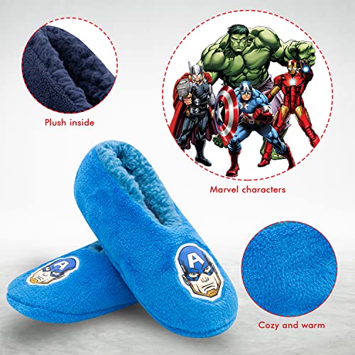 Marvel Socks and House Slippers, Captain America Fuzzy Baba House Slipper Socks for Kids, Grippers, 2-Pack Kids Fuzzy Socks