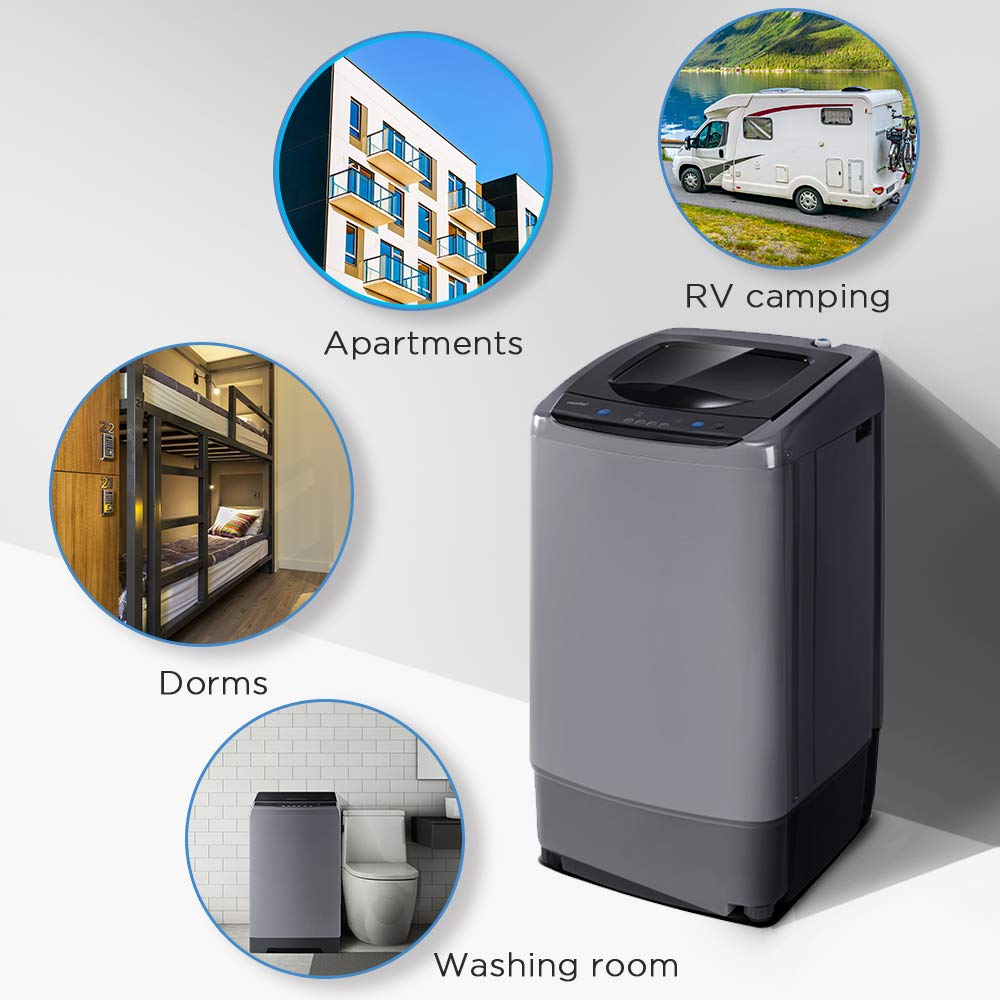 Euhomy Compact Dryer 1.8 cu. ft. Portable Clothes Dryers with Exhaust Duct with Stainless & Comfee Portable Washing Machine, 0.9 cu.ft Compact Washer With LED Display, 5 Wash
