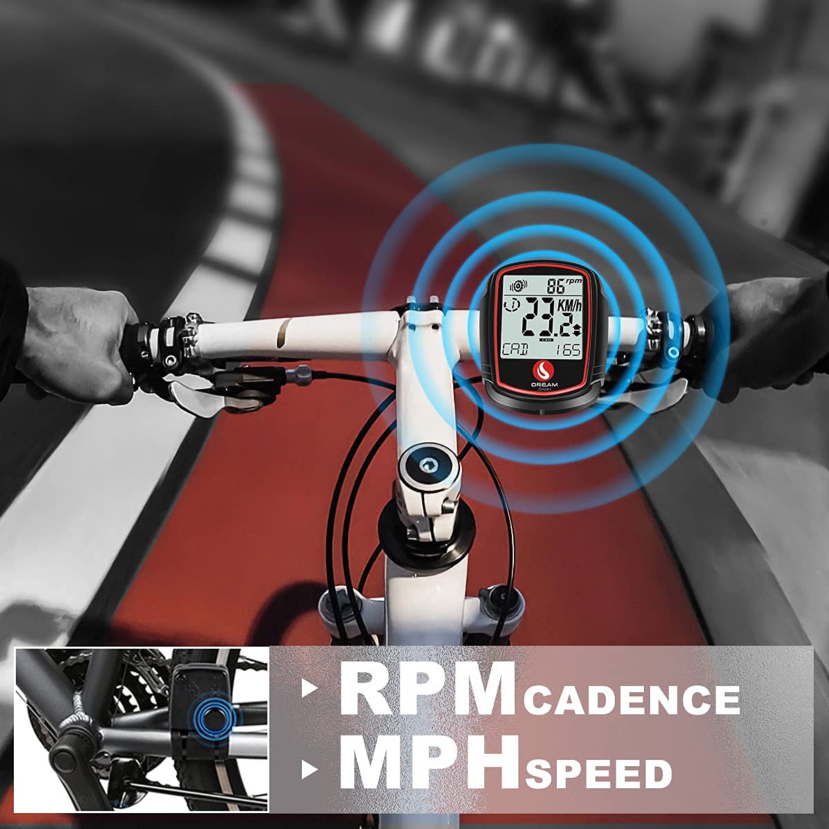 DREAM SPORT Wireless Bike Computer with Cadence Speed Sensor Heart Rate Monitor Speedometer Odometer with Backlight Altimeter HRM Calories Black (DCY438)