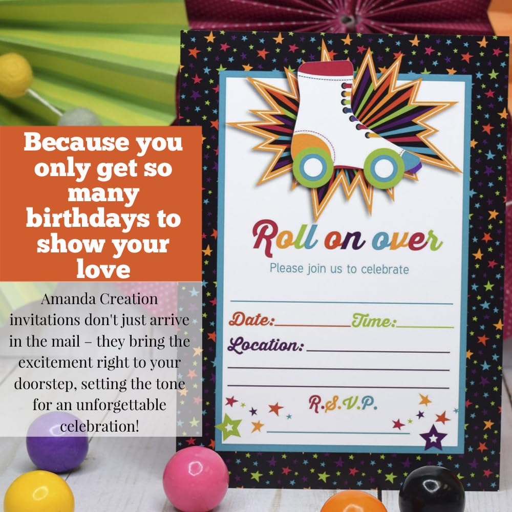 Roller Skating Birthday Party Invitations, 20 5x7 Fill In Cards with Twenty White Envelopes by AmandaCreation