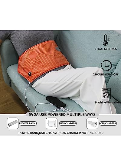 topfeel USB Heating Pad for Back Pain Relief, 3 Heating Levels with Auto Shut-Off, Menstrual Heating Pad for Cramps, 5V Heated Wasit Belt Hands-Free