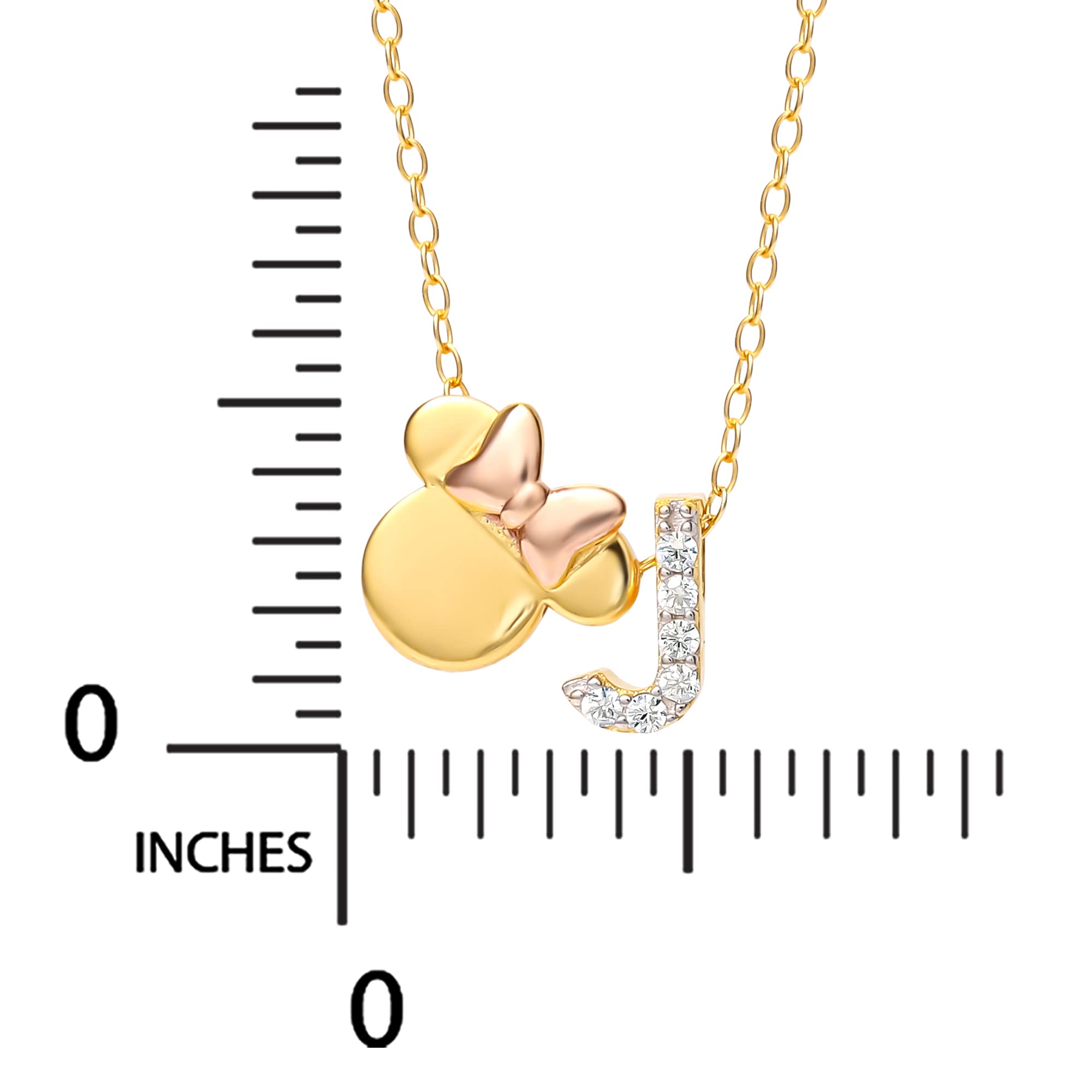 Disney Minnie Mouse Flash Plated Letter J Cubic Zirconia Initial Pendant Necklace, 18"