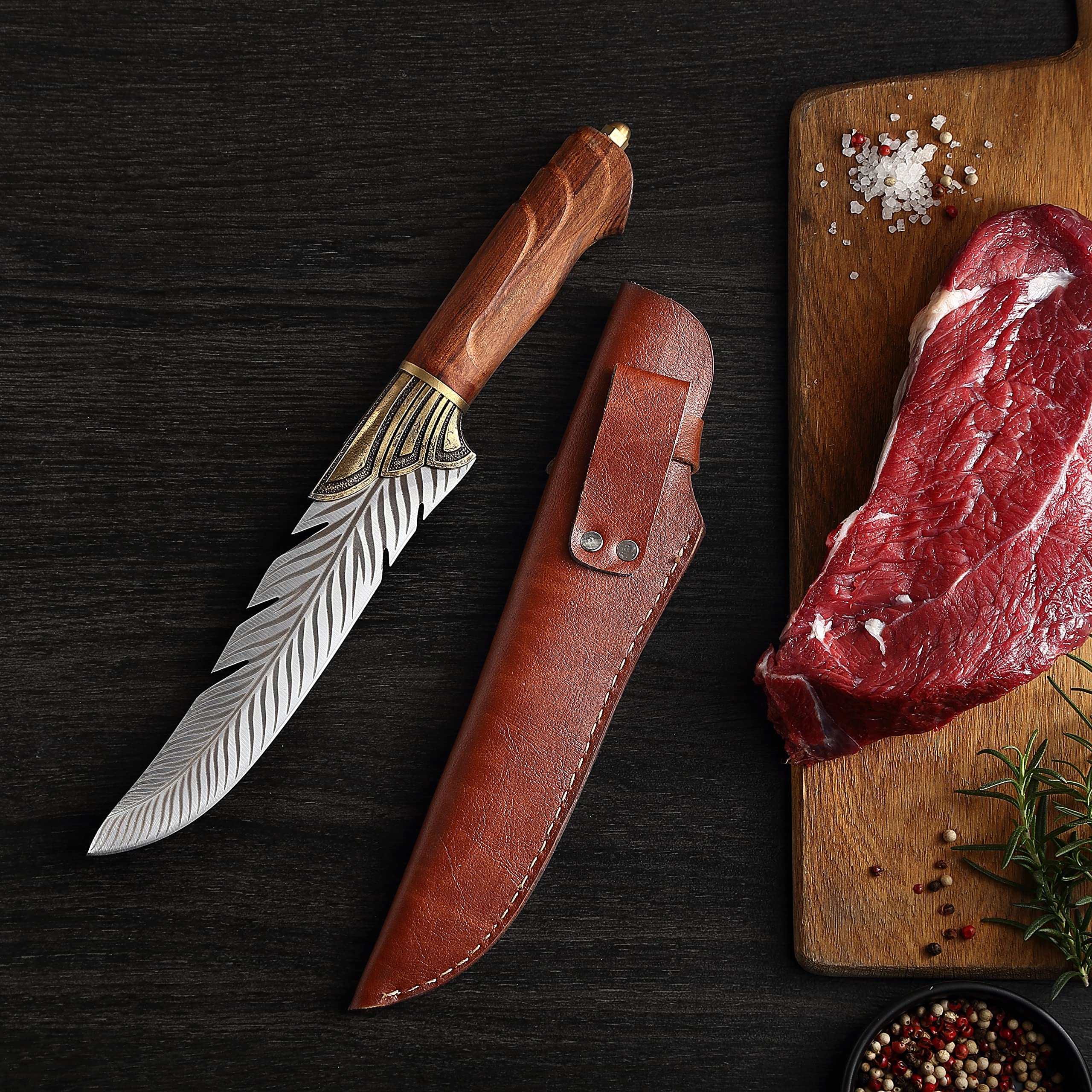 Hand Forged Kitchen Knife with Ultra-Sharp German Steel Blade - 5.51-inch Blade Fillet Knife with Wooden Handle β Premium Skinning Knife for Outdoors, BBQ, Camping