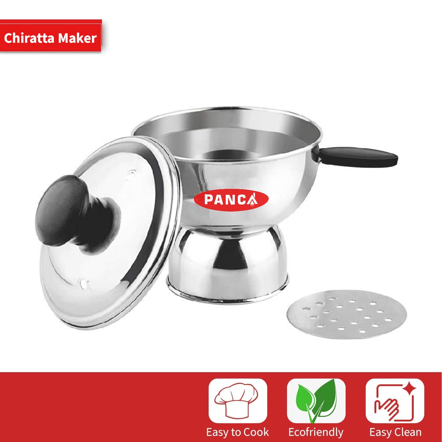 Panca Stainless Steel Chiratta Puttu Maker, Chiratta Maker with Handle Use with Pressure Cooker Puttu Kutti Puttu Steamer Puttu Cooker Silver, Make in India