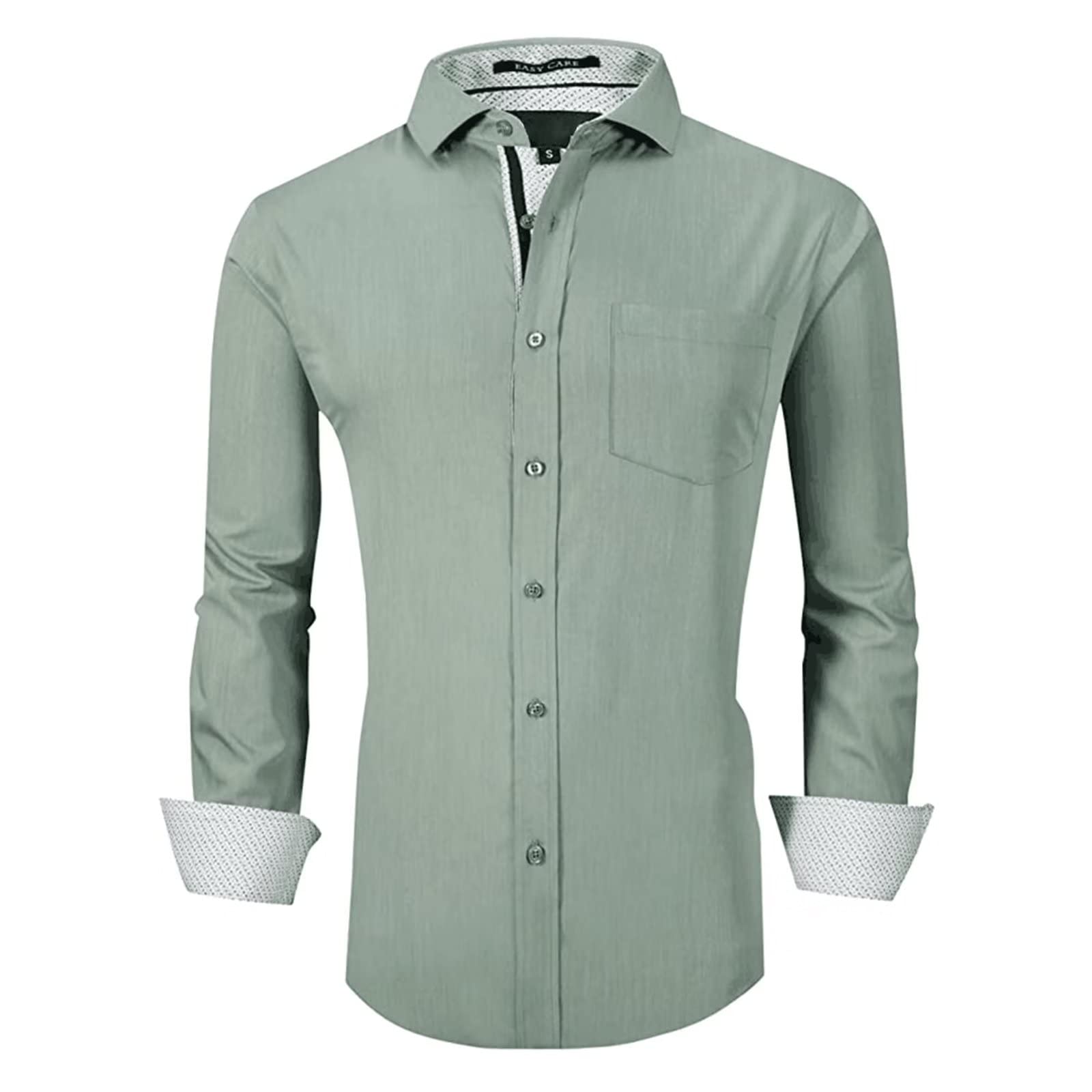 ENSO ELARDER Men's Dress Shirt Wrinkle Free Long Sleeve Formal Shirts Casual Button Down Shirts Untucked Stretch Regular Fit Shirts(Olivine,L)