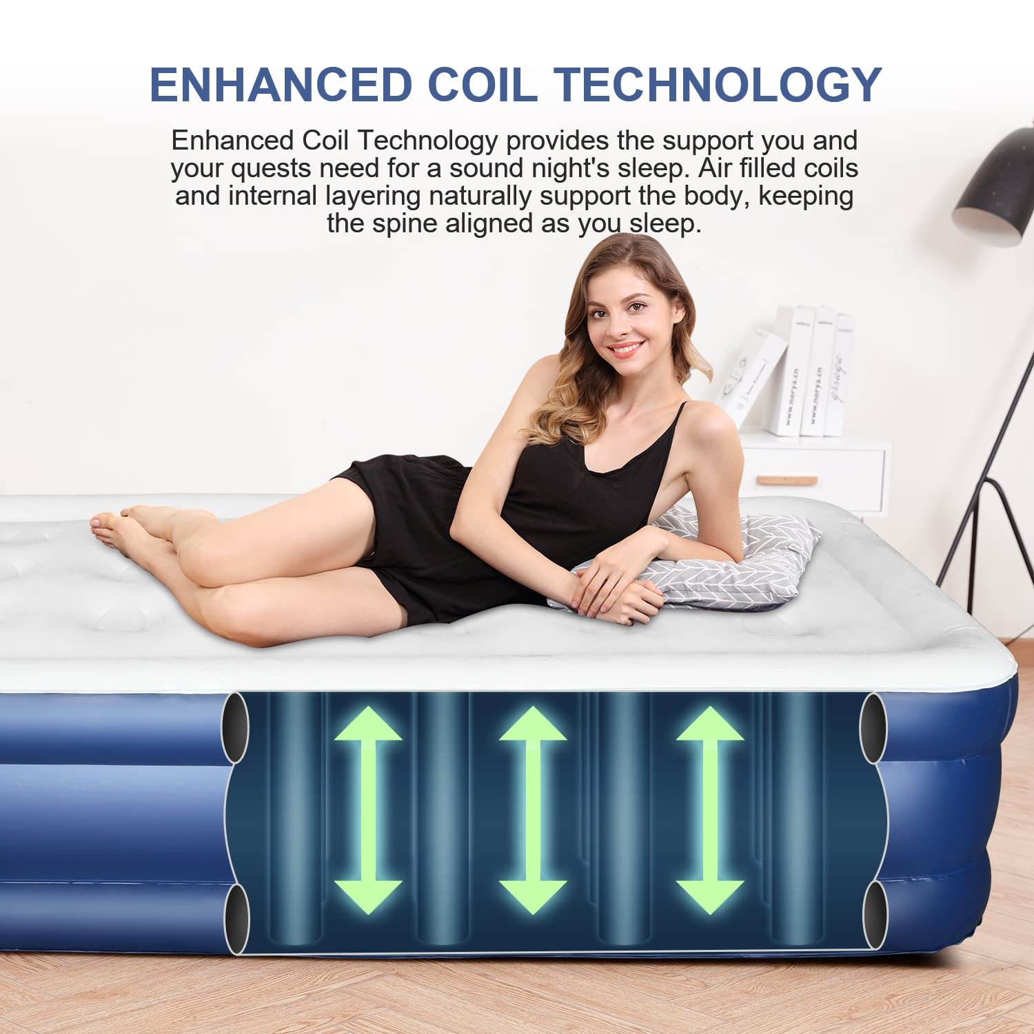 DREAMPUMP Comfy Elements Queen Air Mattress with Built-in Rechargeable Detachable Air Pump, 19”Thickness Queen Size Camping AirBed Waterproof Blow Up Inflatable Air Bed for Camping, Home & Guests