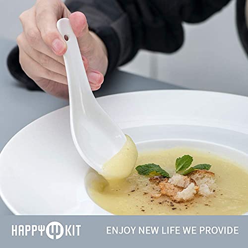 HAPPY KIT 5.3" Asian Soup Spoons Set of 6-White Ceramic Dessert Spoons Ramen Spoons Proper for Corelle Pho Miso Wonton Ramen Dumpling Macaron Dishwasher & Oven Safe