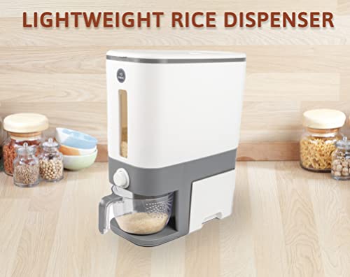KITCHEN FAST–22LBS Rice Dispenser–Food Dispenser-Attachable Cutlery Holder and Salt/Spice Container–Large Grain Storage with Lid–Extra Storage Box-Moisture Proof-Optimizes Kitchen Space–Rice Storage