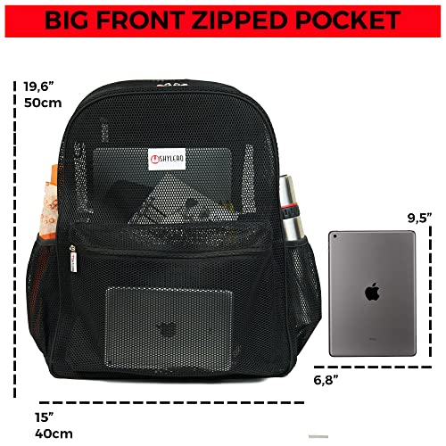 SHYLERO Mesh Backpack XXL (36L) - Lightweight Heavy-Duty Clear Backpack Made of Reinforced 3D Mesh - H19.6 xW15 xD7