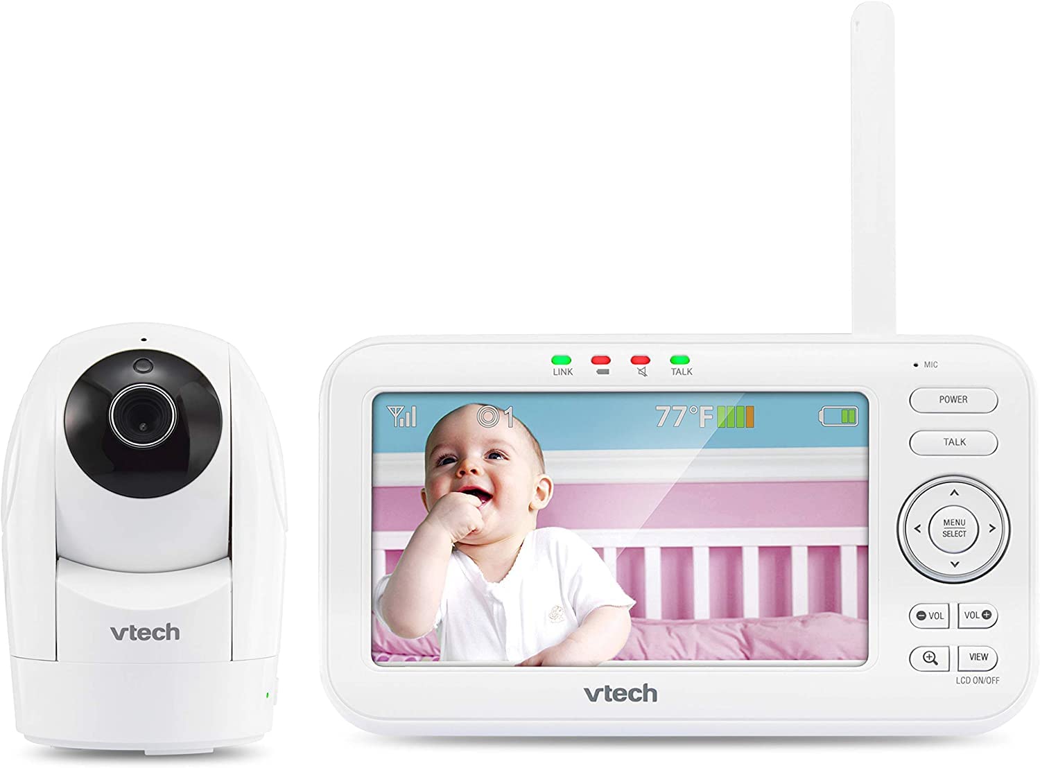 VTech VM5262 5" Digital Video Baby Monitor with Pan & Tilt Camera and Full-Color White (Renewed)
