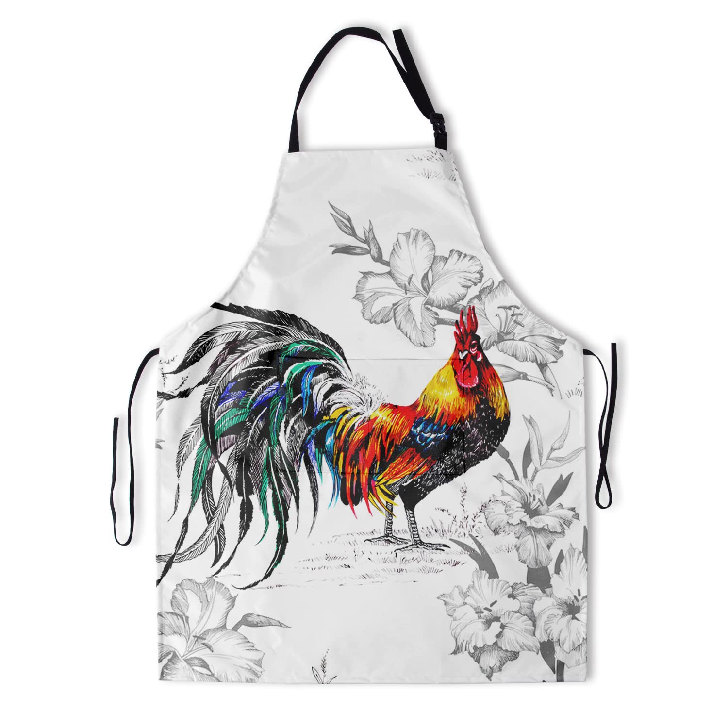 Giwawa Colorful Rooster Waterproof Apron Unisex Resistant Vintage Flowers with 2 Pockets Cooking Kitchen Aprons