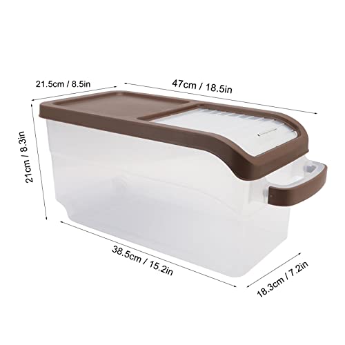 Kitchen Food Container, Food Grade PP Rice Storage Box Transparent 10kg Bottom Pulley Sealed Dishwasher Safe with Measuring Cup for Restaurant(Brown)