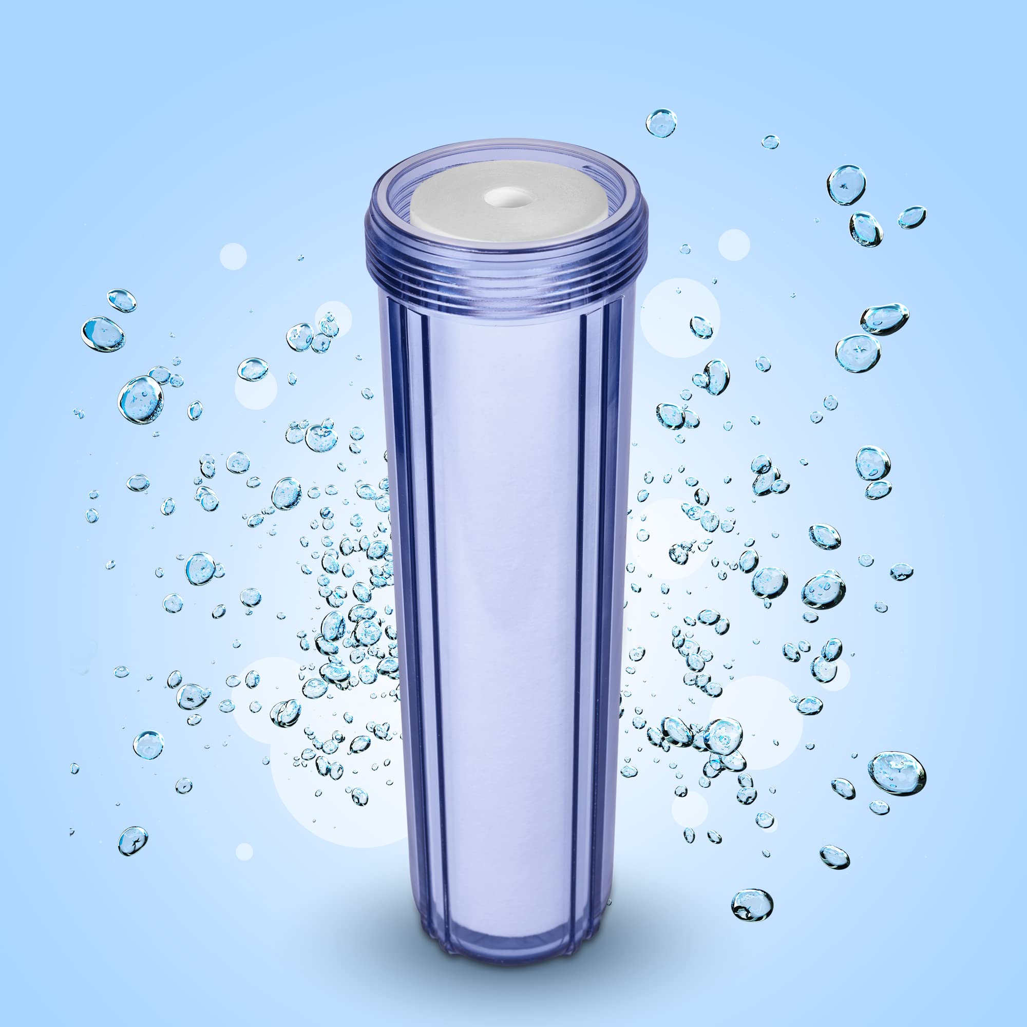 High Capacity 20 x 4.5-Inches Transparent Whole House Water Filter Purifier System with Presser Relief Button, 1β Inlet/Outlet Brass Port & Yearly Supply (4) Polypropylene Sediment Cartridges 5 Micron