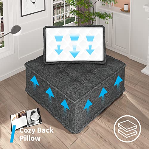 Mjkone Armless Floor Couch 2PCS Free Combination Floor Sofa Chair Comfy Modular Sofa with Removable Back Cushion Variable Sectional Sofa Couches for Living Room Apartment Office Small Space, Dark Grey