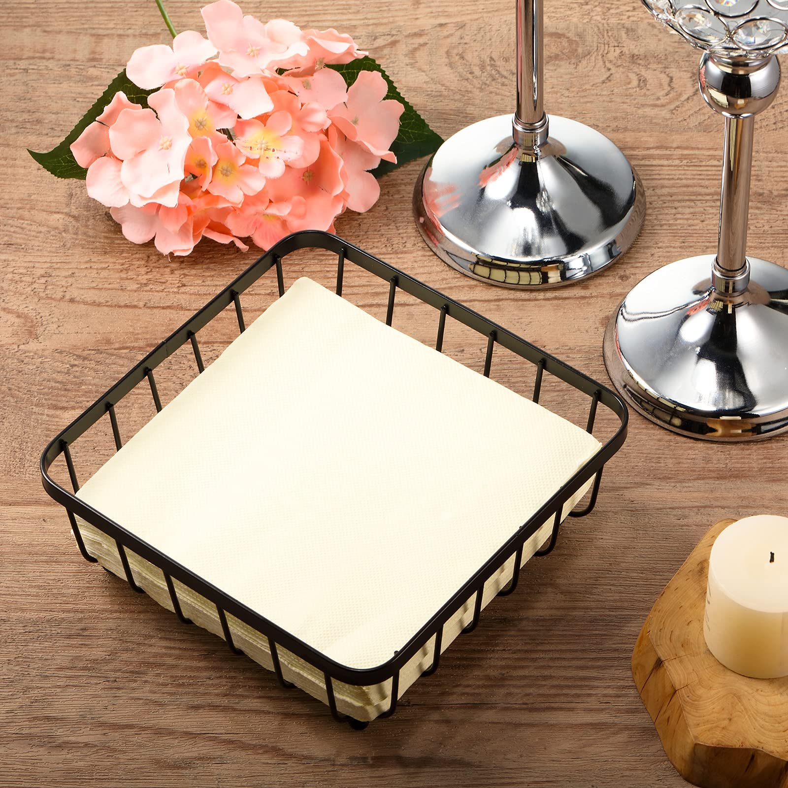 Hotop, 2 Pieces Metal Napkin Holder Metal Paper Napkin Holder Napkin Storage Holder Rack for Dining Table, Kitchen, Coffee Table, Black, approx. 7.5 x 7.5 x 3 In 19 x 19 x 7 cm