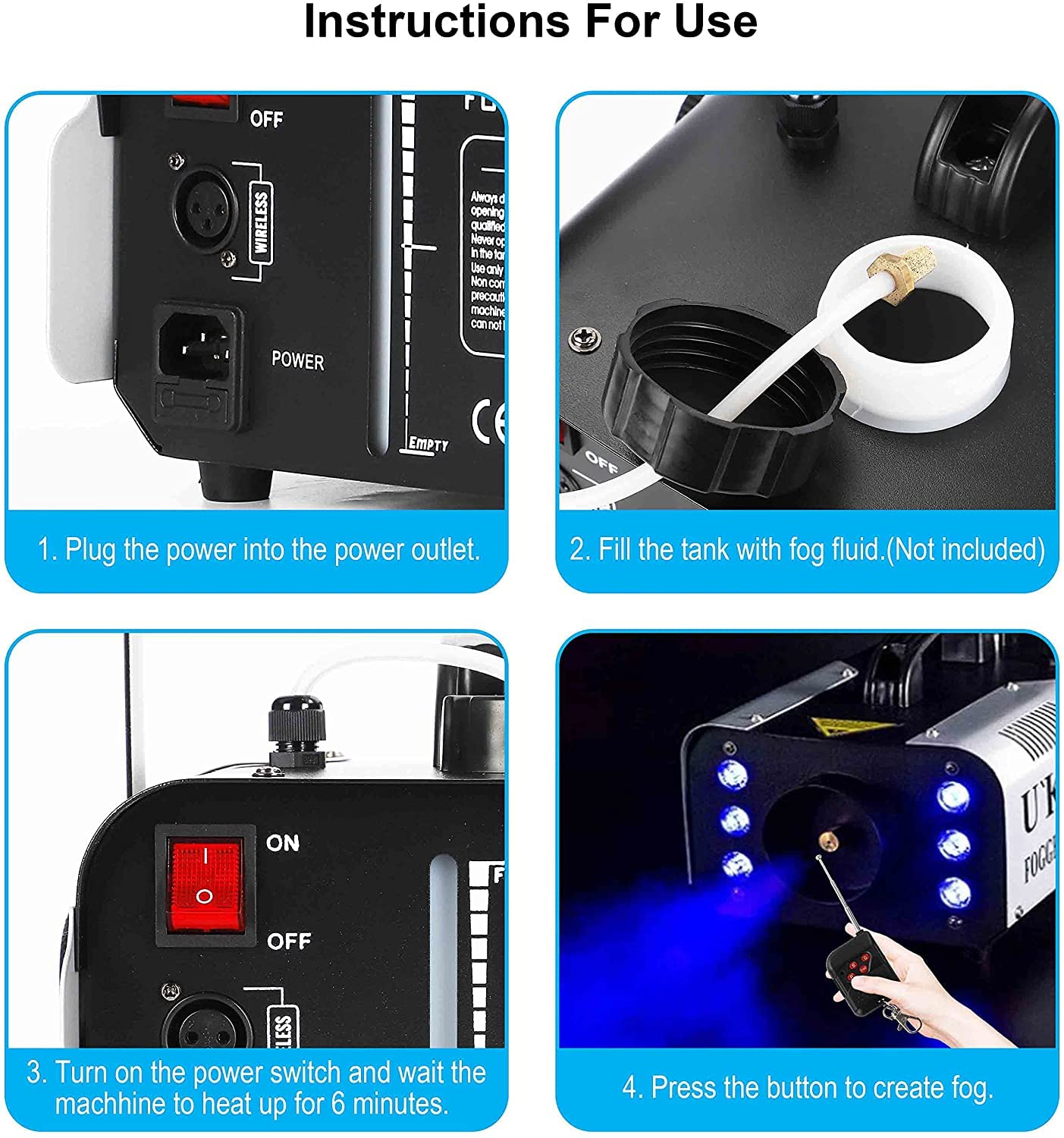 Fog Machine, 1200W Smoke Machine with 6 LEDs RGB Lighting Remote Controlled Stage Effect Equipment for Theater Party Thanksgiving Halloween Christmas Parties DJ Nightclub Wedding