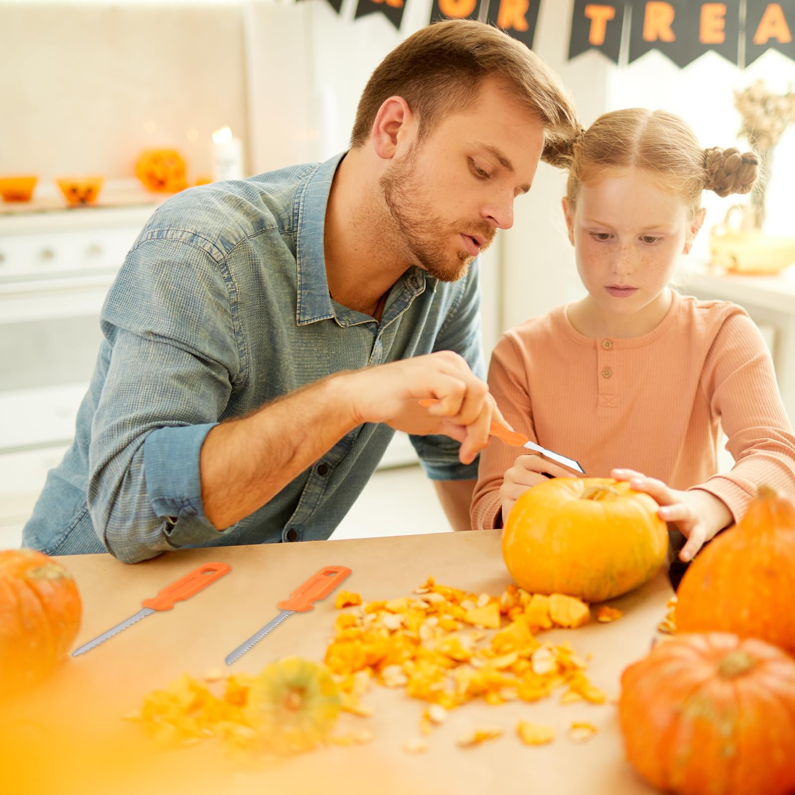 Pedenty 7 Pieces Halloween Pumpkin Carving Kit - Heavy Duty Stainless Steel Carving Tools Set Sculpting Scoop Knives for Halloween Decorations Jack-O-Lanterns