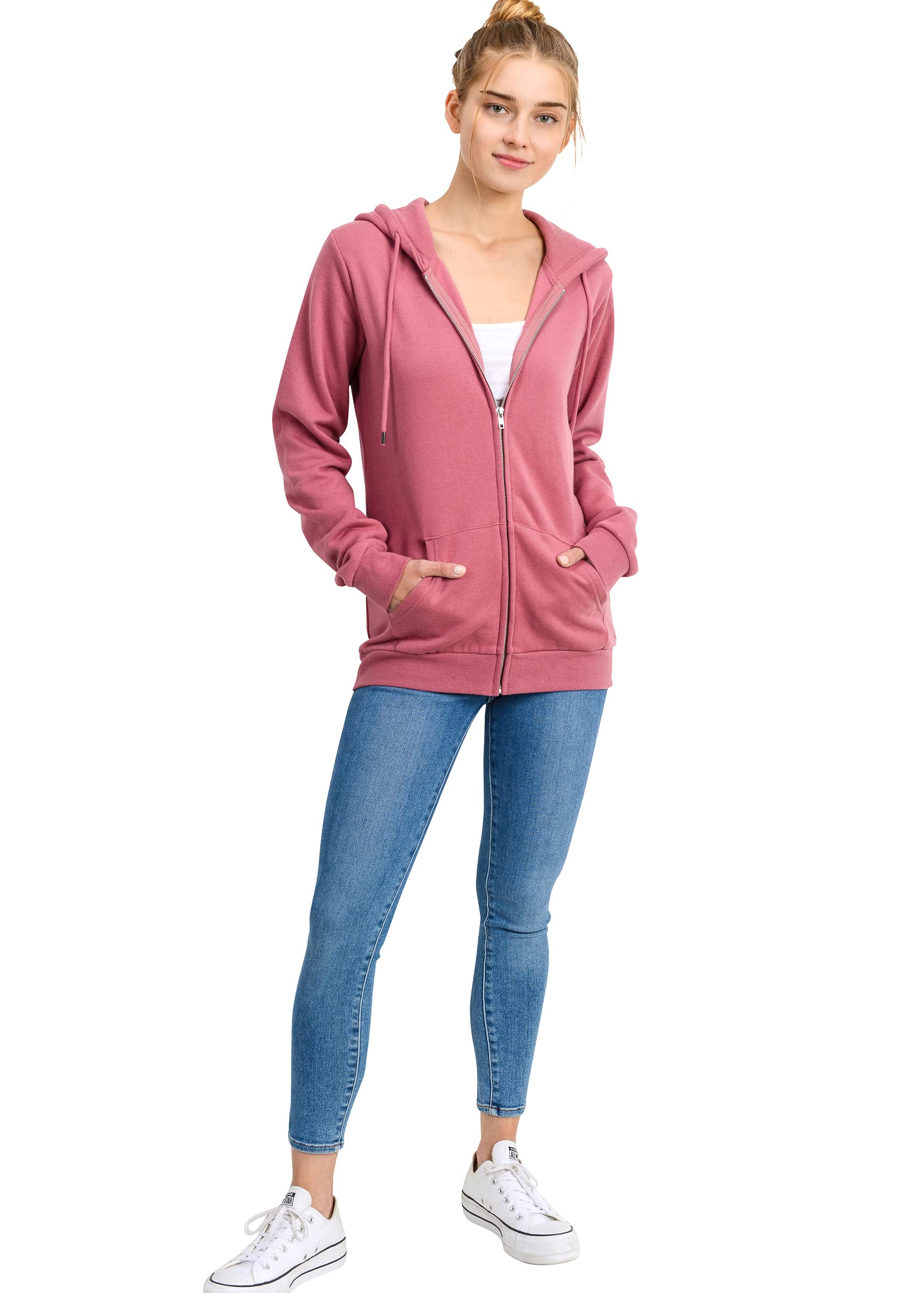 esstive Women's Ultra Soft Fleece Long Sleeve Active Cozy Lightweight Oversized Full-Zip Hooded Jacket, Begonia Pink, Medium