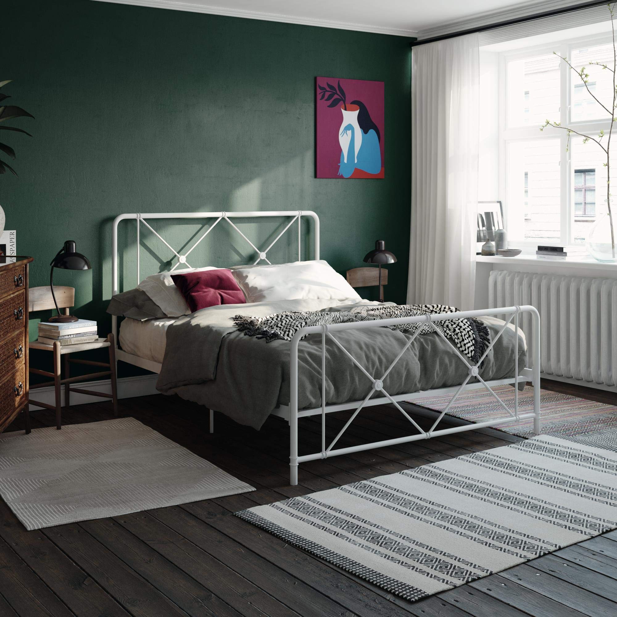 DHP Ally Metal Farmhouse Platform Bed Frame, Full, White