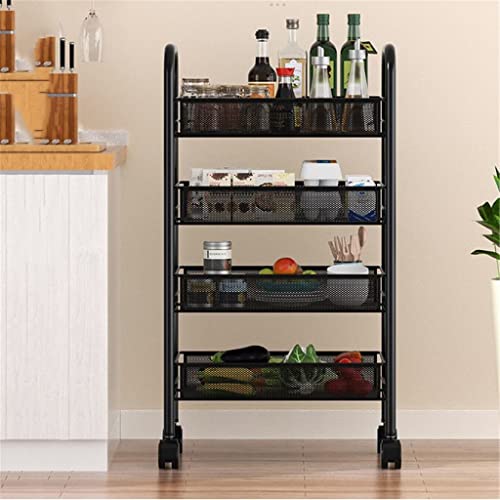 SHYPT Kitchen Rack Storage Rack Bathroom Bedroom Storage Movable Trolley Storage Rack (Color : Black, Size : 25 * 46 * 84cm)