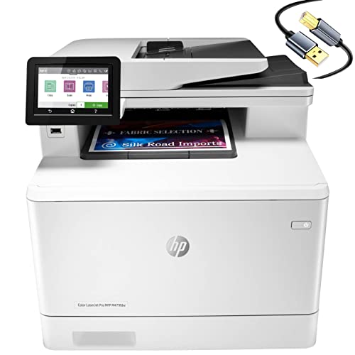 HP Color Laserjet Pro Multifunction M479fdw Wireless Laser Printer for Business, White - Print Scan Copy Fax - 28 ppm, 600x600 dpi, Auto 2-Sided Printing, 50-Sheet ADF, Ethernet, Cbmou Printer_Cable