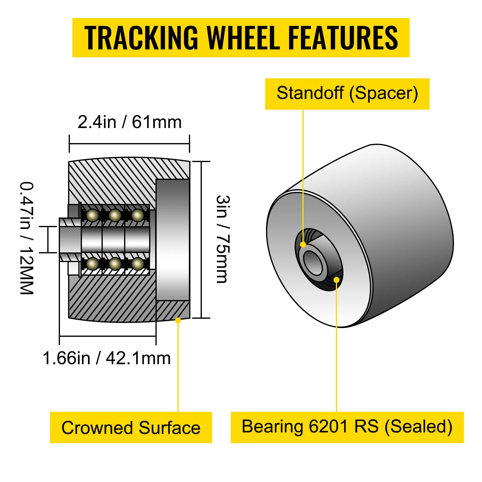VEVOR Belt Grinder 2" x 72" Wheel Set, Complete Belt Knife Grinder Wheel Set, Aluminum Belt Grinder Wheel Crowned, for Knife Grinder 4" Drive Wheel 5/8" Bore 3" Tracking 2" Idler Wheels (4"-3"-2")