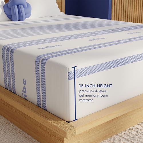 Vibe Gel Memory Foam Mattress, Fiberglass Free, 12-Inch CertiPUR-US Certified Bed-in-a-Box, California King, White