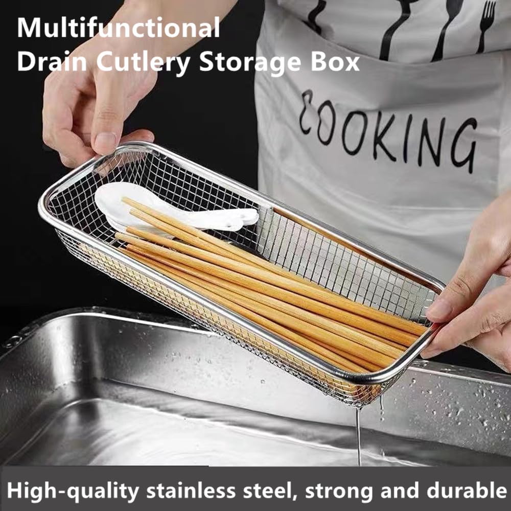 Dlmlemu Kitchen Drawer Organizer, 12 Inch Dishwasher Silverware Cutlery Basket, 2 Pack Mesh Stainless Steel Flatware Drawer Organizer, Countertop Utensil Cutlery Tray, Spoon Knife Fork Organizers Box