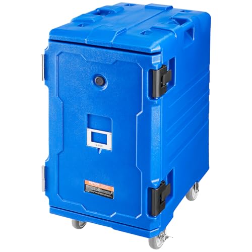 VEVOR Insulated Food Pan Carrier, 127 Qt Hot Box for Catering, LLDPE Food Box Carrier w/Double Buckles, Front Loading Food Warmer w/Handles, End Loader w/Wheels for Restaurant, Canteen, etc. Blue