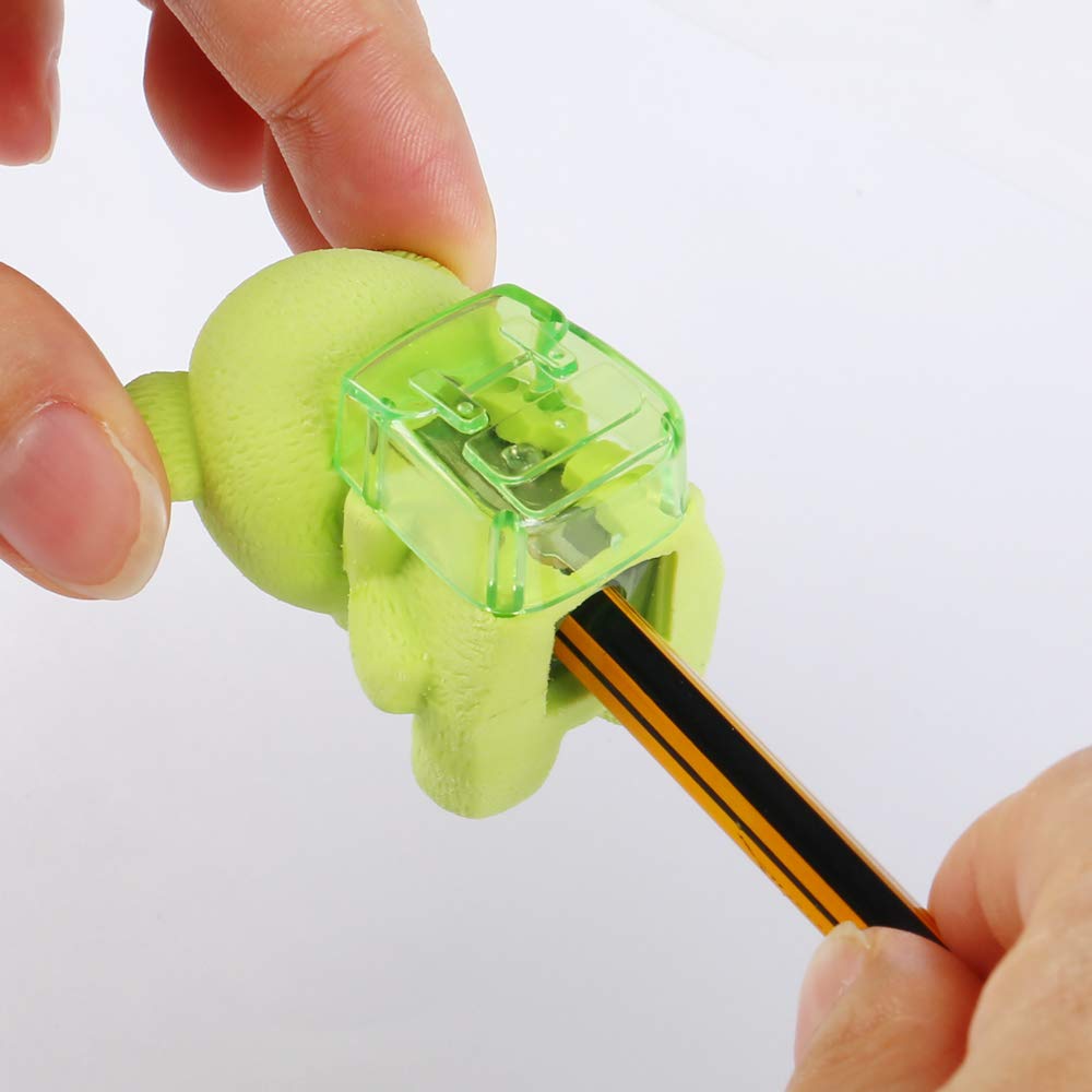 Eagle Manual Pencil Sharpener and Eraser, Cute Bear Shape, for Standard 6-8 mm Pencils, Perfect for Kids, Pack of 1 (Green)