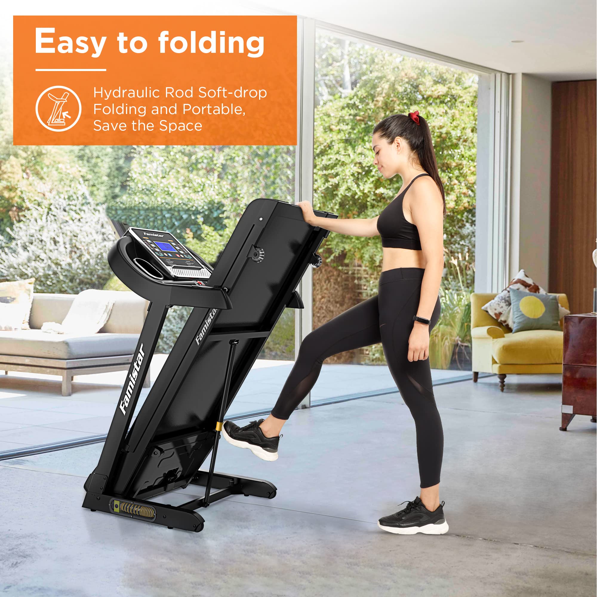 Famistar 3.25HP Folding Treadmill, 15% Auto Incline 300LBS Capacity Running Machine with LCD Display Smart Shock-Absorbing System, 12 Programs, Easy Assembly&Space Saving for Home Office Workout
