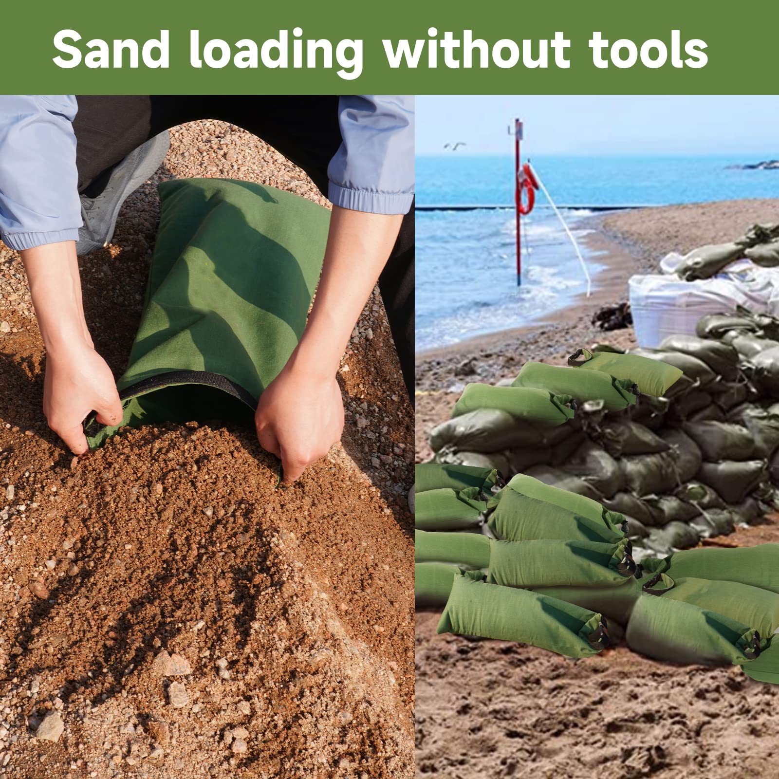 Flood Water Barrier Sand Bags - 4Pcs Thickened Long Canvas Flood Protection Sandbags with Insert Buckle Reusable Quick Flood Barrier for Home Door Window Basement Garage Floor Flood Control - 11"x28"