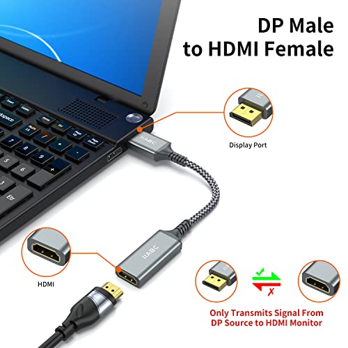 IIABC 4K DisplayPort to HDMI Adapter Cable, Gold-Plated Uni-Directional Display Port PC to HDMI Screen Converter (Male to Female) Compatible for HP, Dell, GPU, AMD, NVIDIA, More. Passive