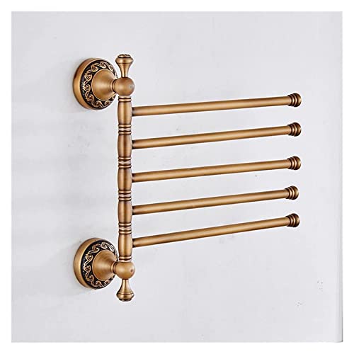 Towel BAR Rack Copper Folding Rotating Towel Bar, Wall Mount Antique Brass 3/4/5 Layer Activities Towel Bar,Hand Towel Holder Bathroom Accessory/4 Bathroom Hardware/4 (Color : 5)