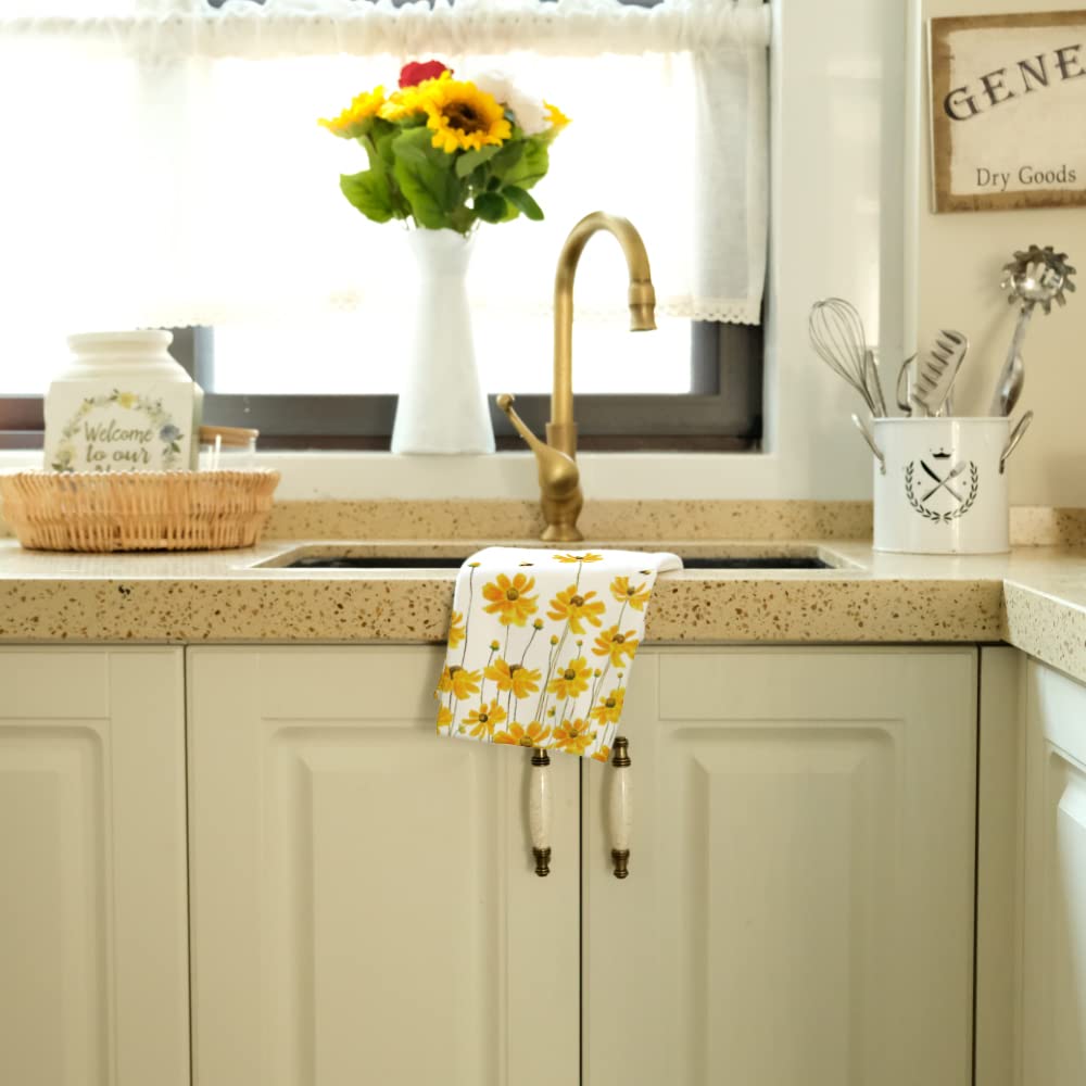 GEEORY Kitchen Towels for Spring Summer Decor Yellow Daisy Dish Towels 18 x 26 Inch Ultra Absorbent Bar Drying Cloth Hello Sunshine Hand Towel for Kitchen Bathroom Party Home Decorations Set of 2