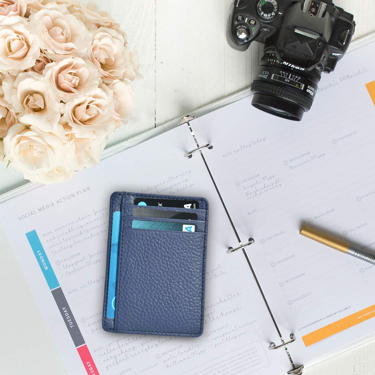 ESTALON Leather Slim Wallet & Credit Card Holder for Men & Women - RFID blocking - Minimalist Design - ID Window - Front Pocket Wallet