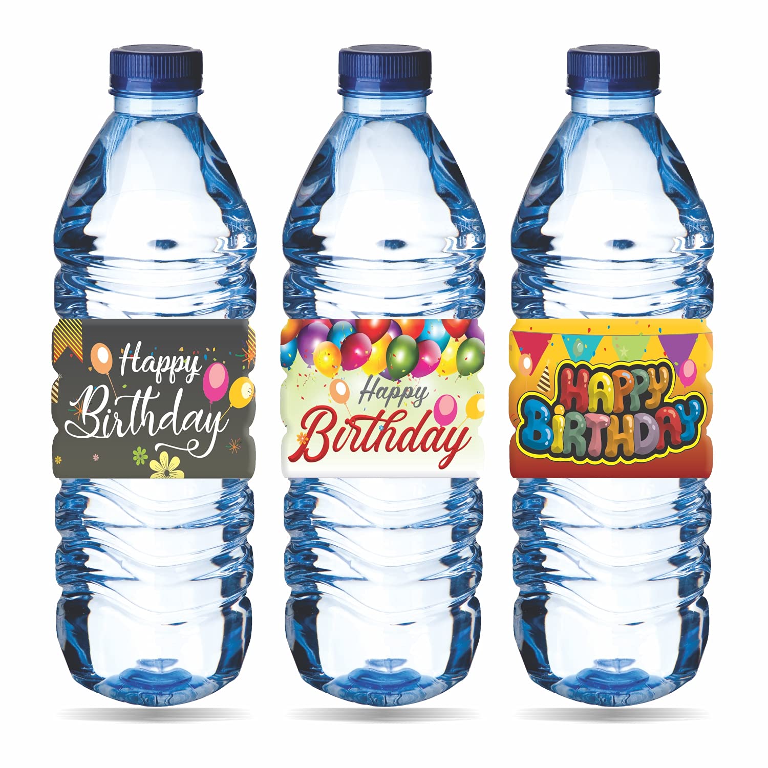 Happy Birthday Water Bottle Labels - (Pack of 100) 8.5" x 2.25" Wrappers Wrap Around Party Decoration Stickers