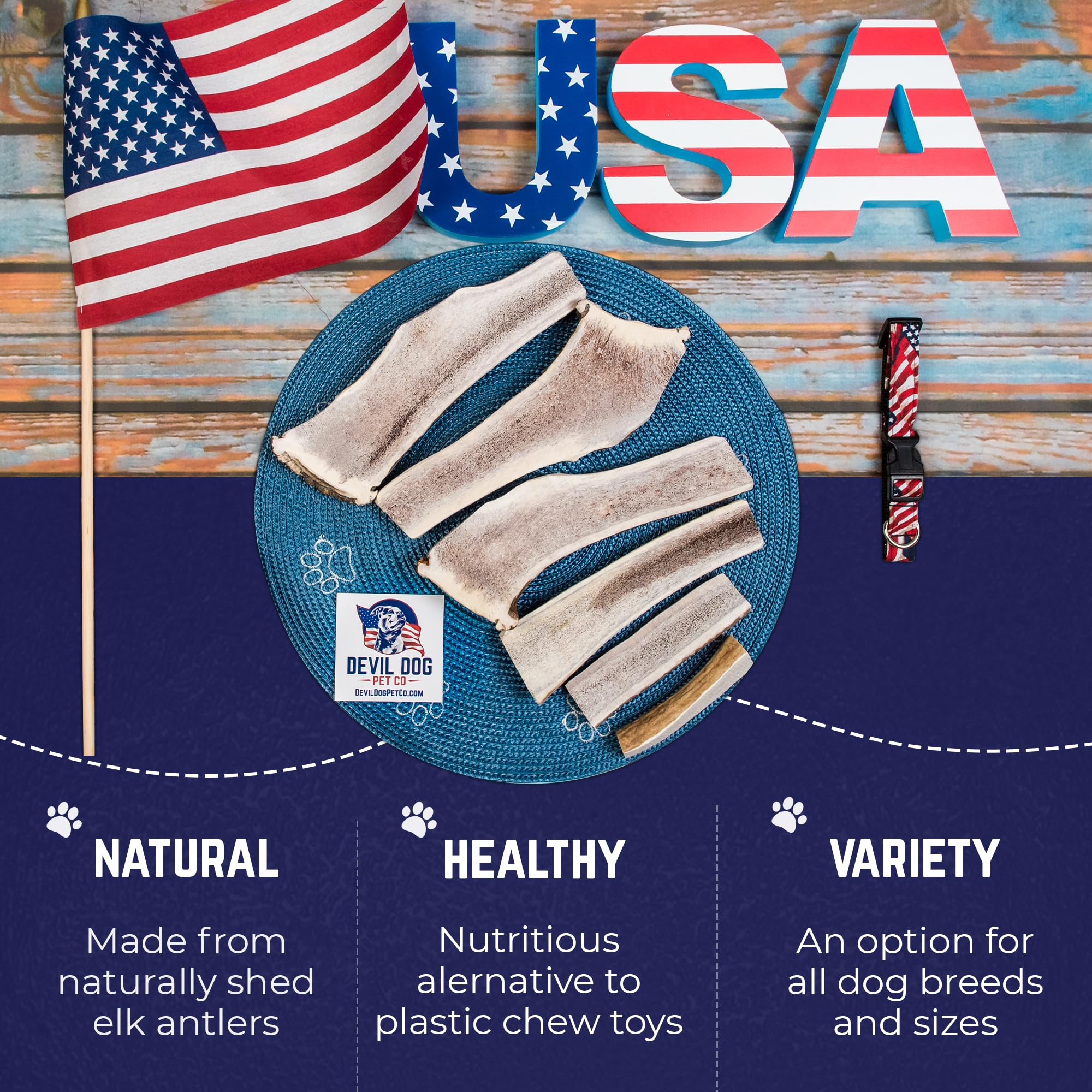Devil Dog Pet Co. Split Elk Antlers for Dogs, 1 Pack, Medium 5β+, Grade A Long Lasting Dog Bones for Aggressive Chewers, Premium USA Naturally Shed Antler Dog Chew β No Odor, Dog Antler Chews