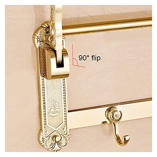 Towel BAR Rack Bathroom Towel Rack Wall Mounted Towel Holder,Bronze Bath Towel Rack,Bathroom Movable Rack Towel Rack with Towel Bars and 4 Hooks,Stainless Steel Bathroom Towel Shelf/Color/Gold (Color