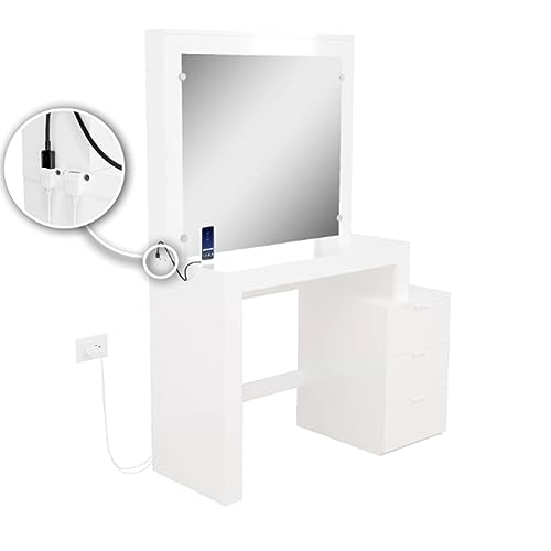 RINDOW Modern White Painted Vanity Desk, USB Port, for Bedroom Makeup Table Vanity Desk Vanity Desk with Mirror Vanity Desk Chair White Vanity Desk Makeup Vanity Desk Vanity Desk with Drawers