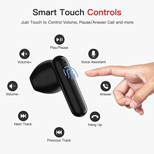 TELSOR Wireless Earbuds for iPhone, Bluetooth Headphones Touch Control Stereo Sound Bluetooth Earbuds with Noise Cancelling Mic for Calls, 30H Playtime, IPX7 Waterproof Earbuds for Android, Black