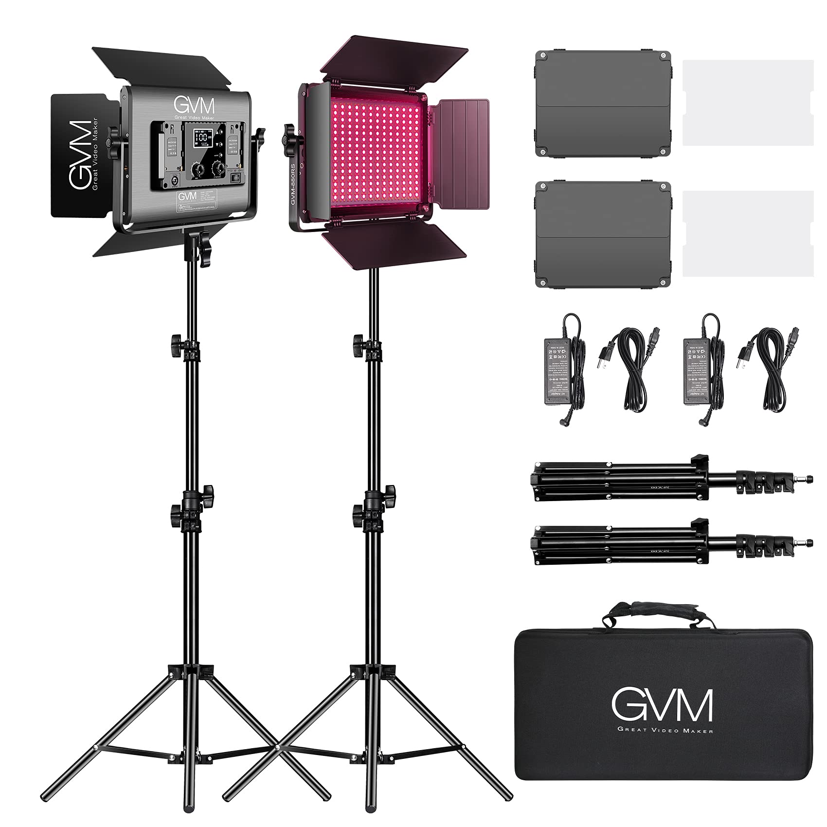 GVM RGB Photography Lighting Kits with 2 Softboxes, 880RS 60W Studio Lights with Bluetooth Control, 2 Packs Video Light with 18 Lighting Scenes, led Panel Lights for Video Recording, 8330lux/0.5M
